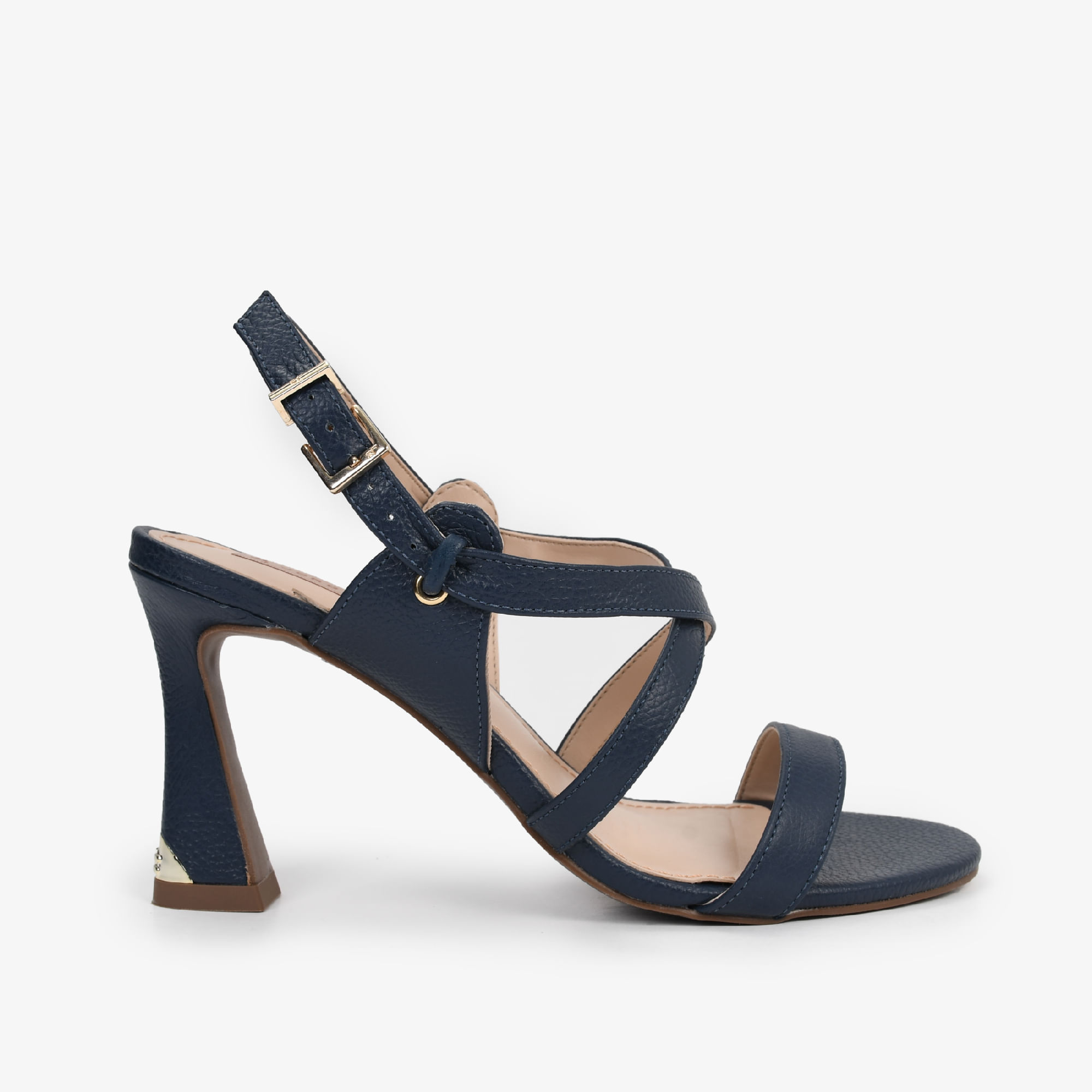 Sandália Azul Marinho Tiras Salto Alto Couro - Sapatos, Bolsas, Acessórios em Couro e mais I ...